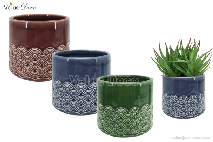 SWV01300 (Wave Pattern Stoneware Pot) - Wholesale pots, baskets ...
